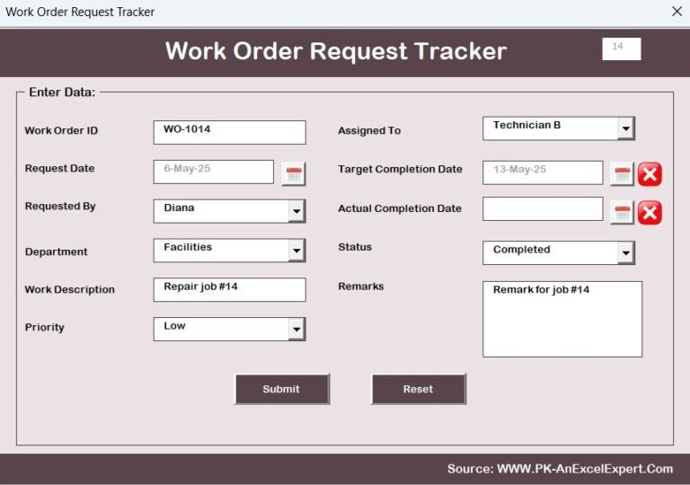Work Order Request Tracker in Excel - PK: An Excel Expert