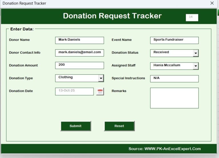 Donation Request Tracker in Excel - PK: An Excel Expert