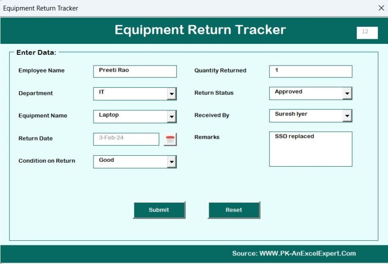 Equipment Return Tracker in Excel6 - PK: An Excel Expert