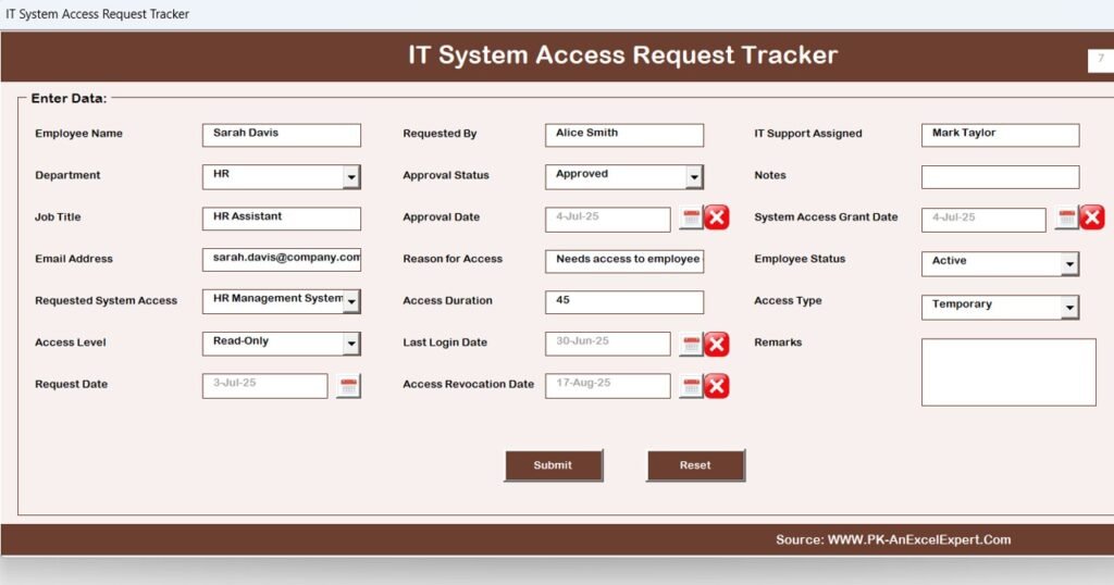 IT System Access Request Tracker in Excel - PK: An Excel Expert