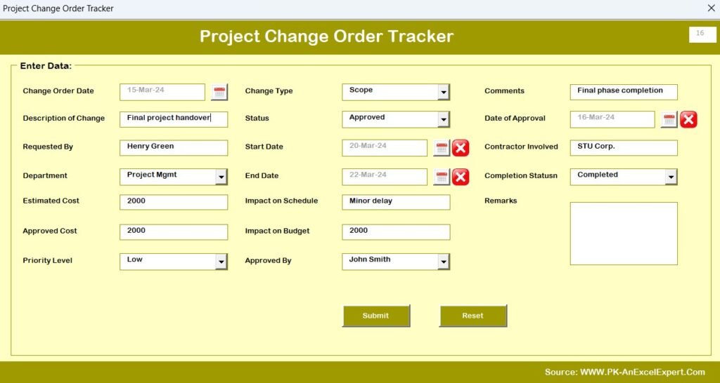 Project Change Order Tracker in Excel - PK: An Excel Expert