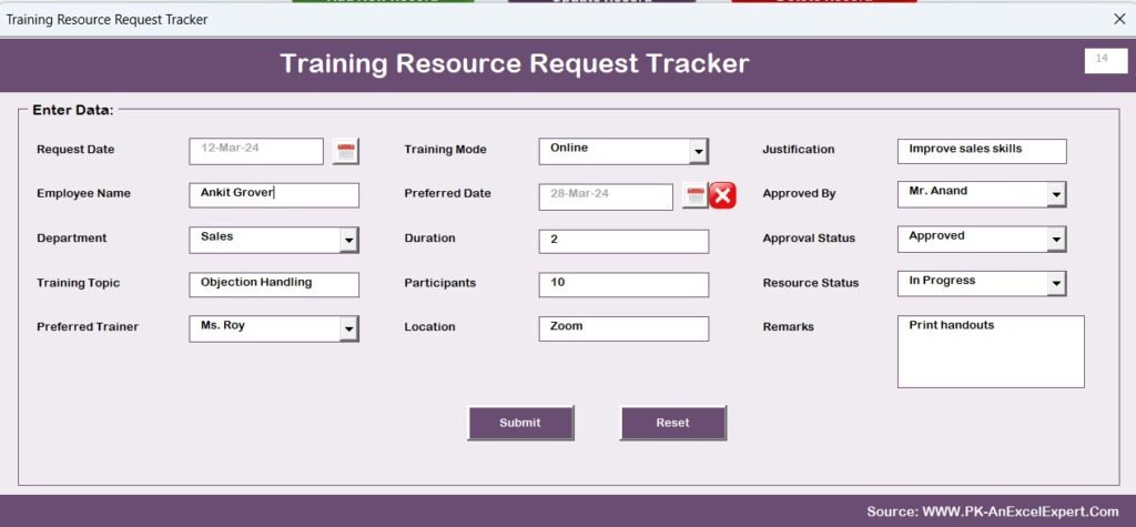 Training Resource Request Tracker in Excel - PK: An Excel Expert