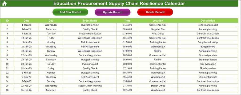Education Procurement Supply Chain Resilience Calendar in Excel - PK ...