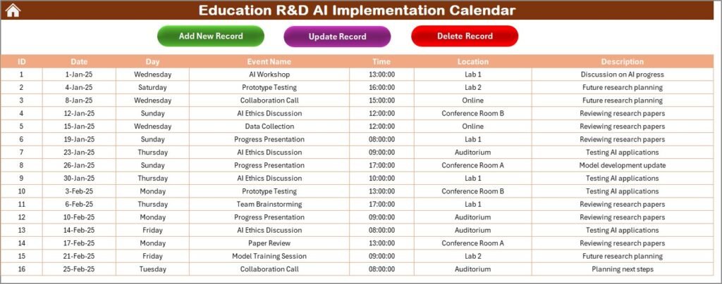 Education R&D AI Implementation Calendar in Excel - PK: An Excel Expert