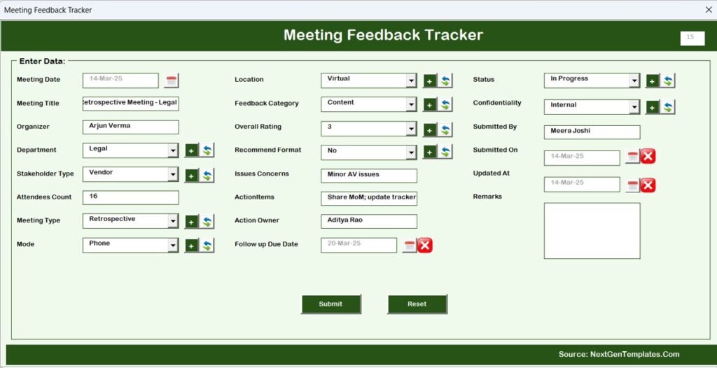 Meeting Feedback Tracker in Excel - PK: An Excel Expert