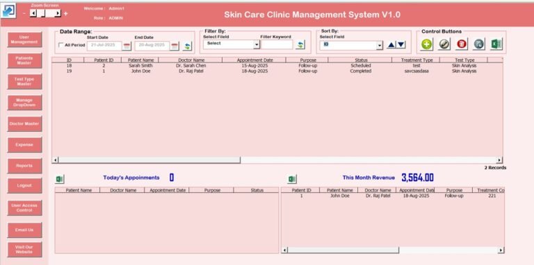Skin Care Clinic Management System V1.0 - PK: An Excel Expert