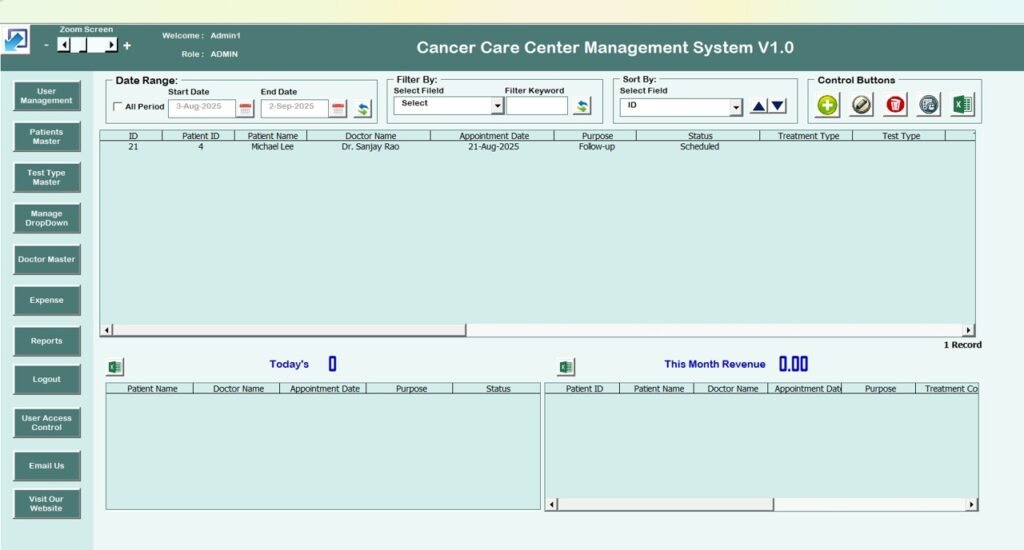 Cancer Care Center Management System V1.0 - PK: An Excel Expert
