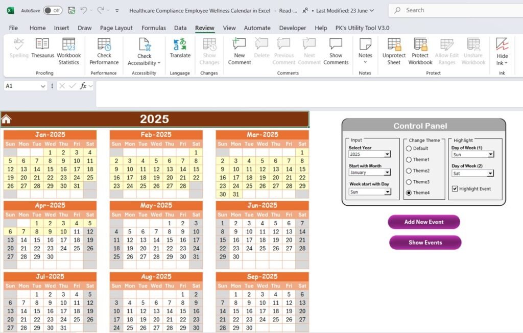 Healthcare Compliance Employee Wellness Calendar in Excel -2 - PK: An ...