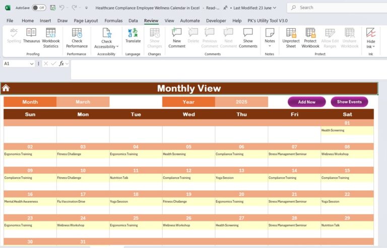 Healthcare Compliance Employee Wellness Calendar in Excel - PK: An ...