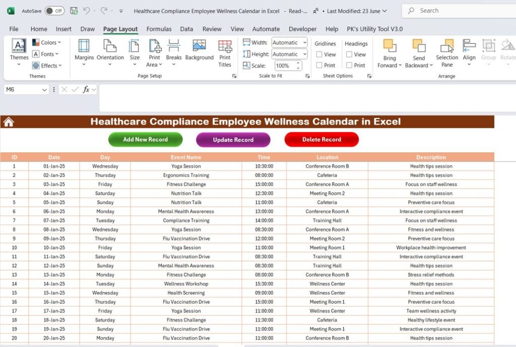 Healthcare Compliance Employee Wellness Calendar in Excel - PK: An ...