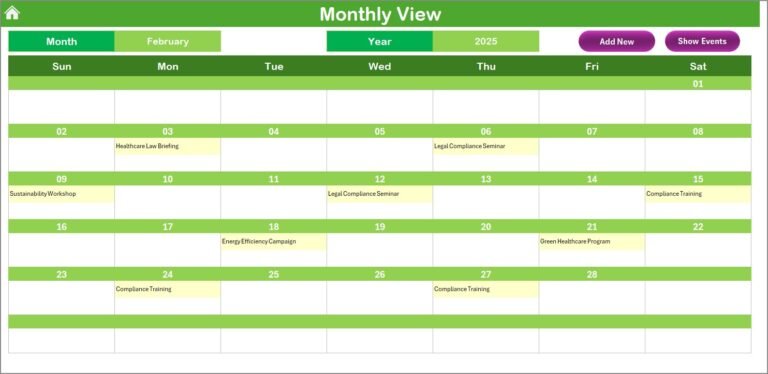 Healthcare Compliance Sustainability Calendar in Excel - PK: An Excel Expert