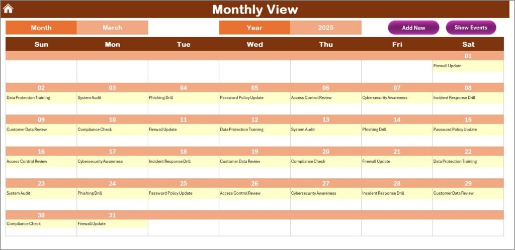 Healthcare Customer Service Cybersecurity Calendar in Excel - PK: An ...