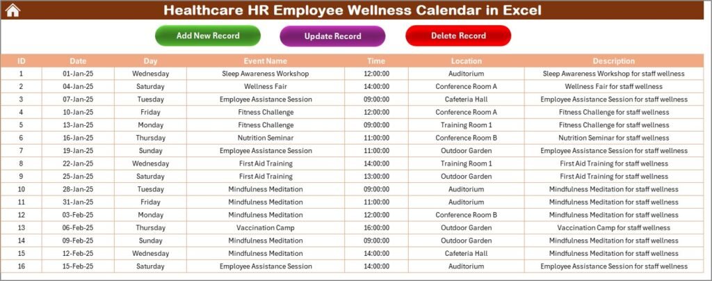 Healthcare HR Employee Wellness Calendar in Excel - PK: An Excel Expert