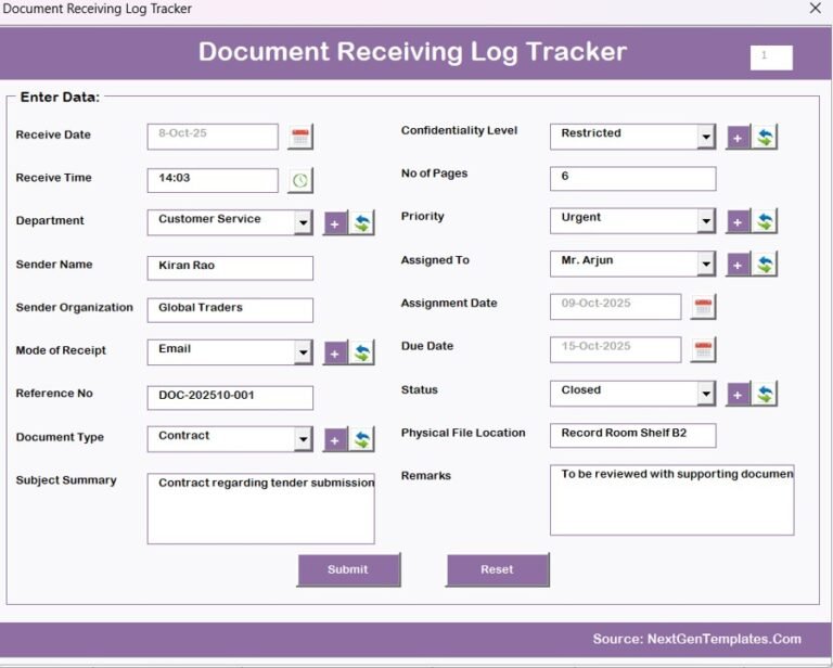 Document Receiving Log Tracker in Excel - PK: An Excel Expert
