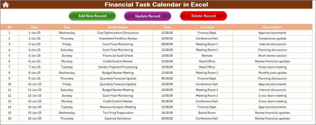Financial Task Calendar in Excel - PK: An Excel Expert