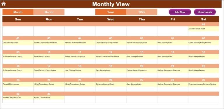 Healthcare Quality Control Cybersecurity Calendar in Excel - PK: An ...