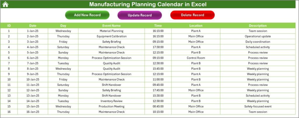 Manufacturing Planning Calendar in Excel - PK: An Excel Expert