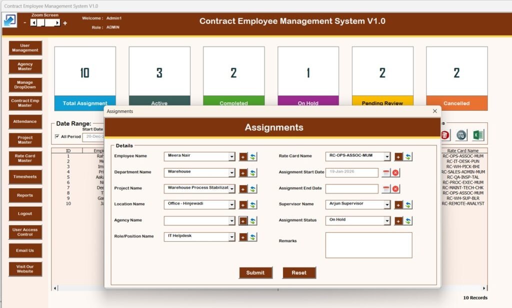 Contract Employee Management System V1.0 - PK: An Excel Expert
