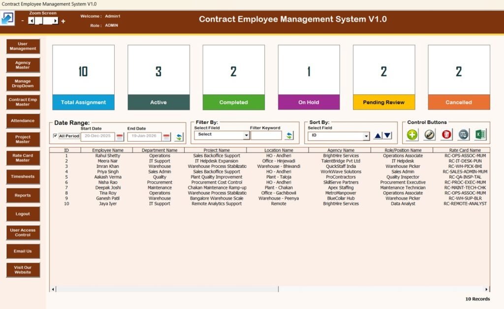 Contract Employee Management System V1.0 - PK: An Excel Expert