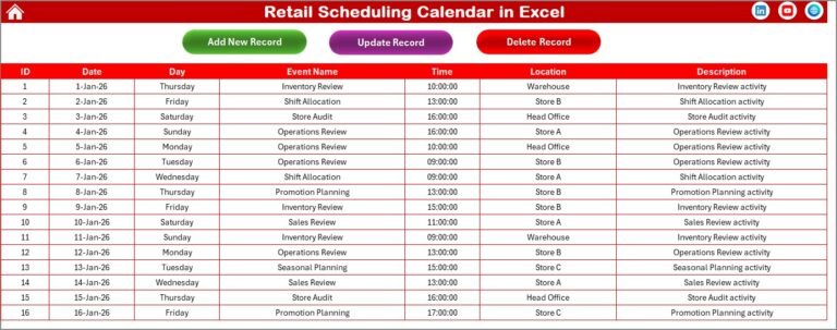 Retail Scheduling Calendar in Excel - PK: An Excel Expert