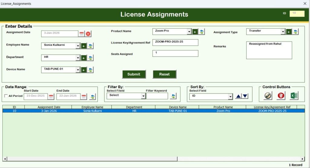 Software License Management System V1.0 - PK: An Excel Expert