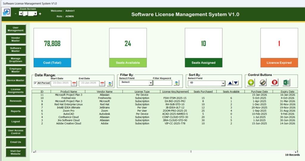 Software License Management System V1.0 - PK: An Excel Expert