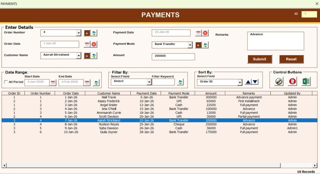 Catering Service Management System V1.0 in Excel VBA - PK: An Excel Expert