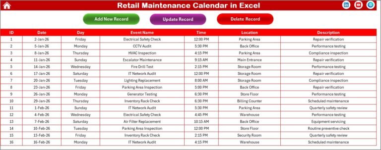 Retail Maintenance Calendar in Excel - PK: An Excel Expert