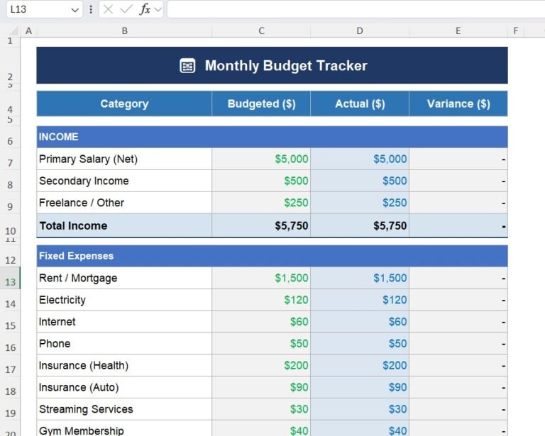 Monthly Budget Planner Template in Excel - PK: An Excel Expert