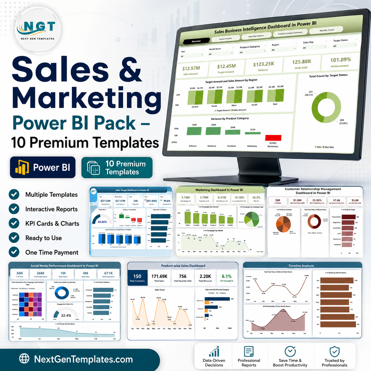 Sales & Marketing Power BI Pack – 10 Premium Power BI Templates (Save ...